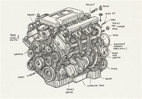 Detailed Illustration Of A V8 Engine Featuring Various Engine Parts