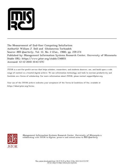 1988 The Measurement Of End User Computing Satisfaction Pdf Pdf