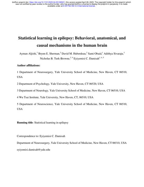 Pdf Statistical Learning In Epilepsy Behavioral Anatomical And