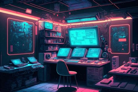 Premium Photo Room That Has A Bunch Of Computers On It Generative Ai