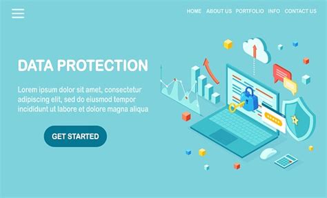 데이터 보호 인터넷 보안 암호로 개인 정보 보호 액세스 키 잠금 방패 노트북 그래프 차트와 3d 등대 측정 컴퓨터 Pc 배너용 벡터 디자인 3차원 형태에 대한 스톡 벡터