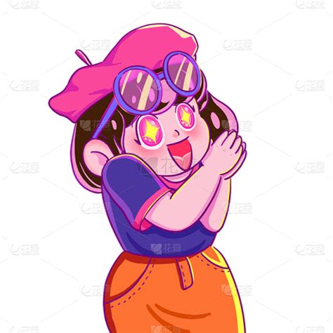 卡通 星星眼开心女孩