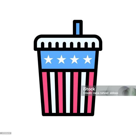 7월 4일 관련 유나이티드 스테이트 플래그 스타일의 커피컵스트립과 별 벡터를 편집 가능한 스트로크로 7월에 대한 스톡 벡터 아트