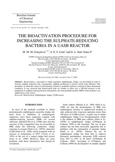 Pdf The Bioactivation Procedure For Increasing The Sulphate Reducing Bacteria In A Uasb Reactor