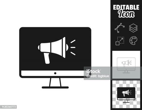 메가폰이 있는 데스크톱 컴퓨터 디자인 아이콘입니다 쉽게 편집 가능 휴대용 마이크에 대한 스톡 벡터 아트 및 기타 이미지