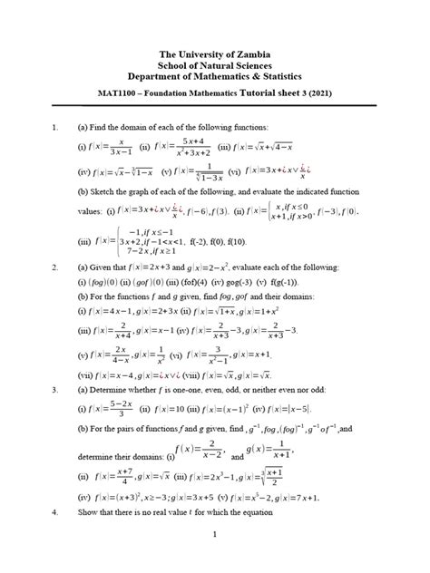 Mat 1100 Tutorial Sheet 3 2021 Pdf Mathematical Analysis Mathematics