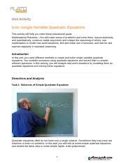 Algebra 1 Sem 2 Unit 3 Activity 1 Doc Unit Activity Unit Single Variable Quadratic