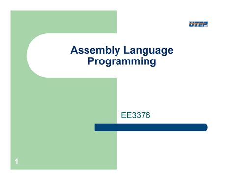 Ee3376 Assembly Lecture Notes 1 Assembly Language Programming
