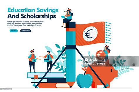 연필로 사람들의 벡터 일러스트는 돈 깃발을 흔들어 교육 경비를 위해 돼지 저금통에 돈을 저축 교육 장학금 방문 페이지 웹 배너