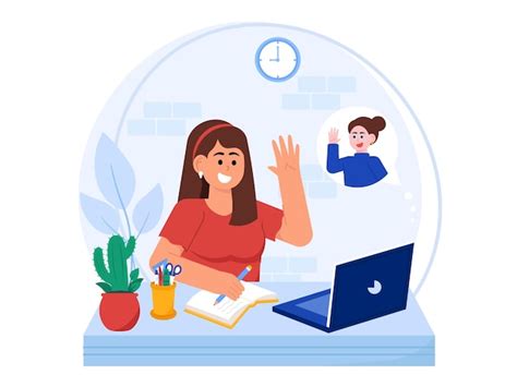 소녀는 집에서 온라인으로 공부합니다 삽화 프리미엄 벡터