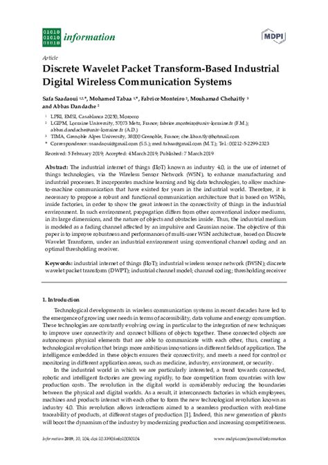 Pdf Discrete Wavelet Packet Transform Based Industrial Digital Wireless Communication Systems