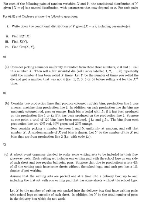 solved for each of the following pairs of random variables x