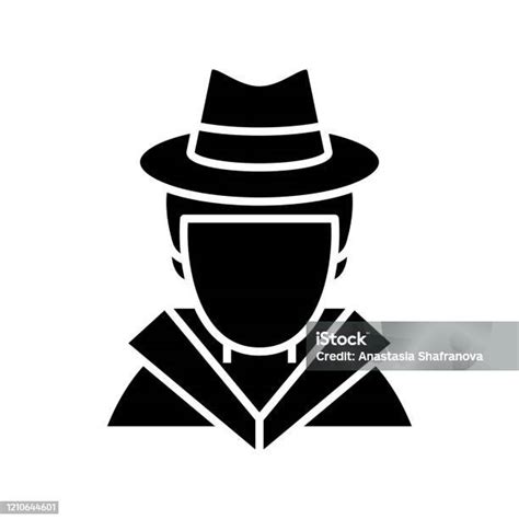 진지한 남자 블랙 아이콘 컨셉 일러스트레이션 벡터 플랫 심볼 글리프 기호 개념에 대한 스톡 벡터 아트 및 기타 이미지 개념