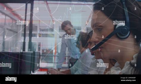 Image Of Connections Over Diverse Female And Male Call Center Workers