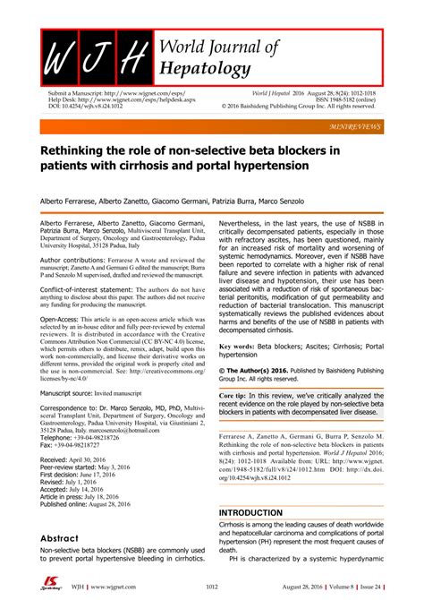 PDF Rethinking The Role Of Non Selective Beta Blockers In Patients