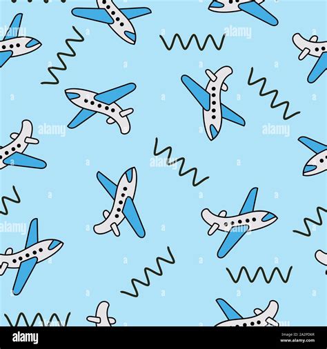 Cartoon Airplane Flying In The Sky Seamless Repeating Background Flat