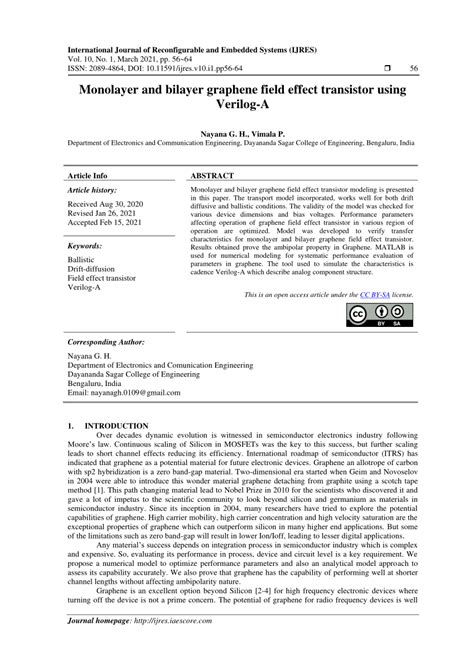 Pdf Monolayer And Bilayer Graphene Field Effect Transistor Using Verilog A