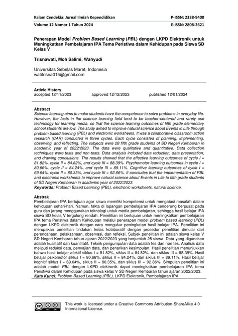 Pdf Penerapan Model Problem Based Learning Pbl Dengan Lkpd Elektronik Untuk Meningkatkan