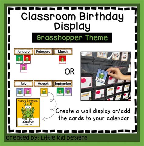 Classroom Birthday Display Grasshopper Birthday Chart Pocket Calendar