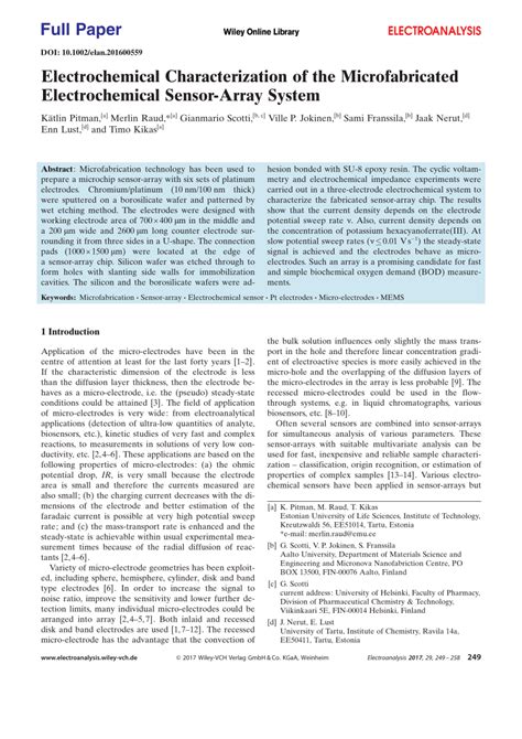 Pdf Electrochemical Characterization Of The Microfabricated Electrochemical Sensor Array System