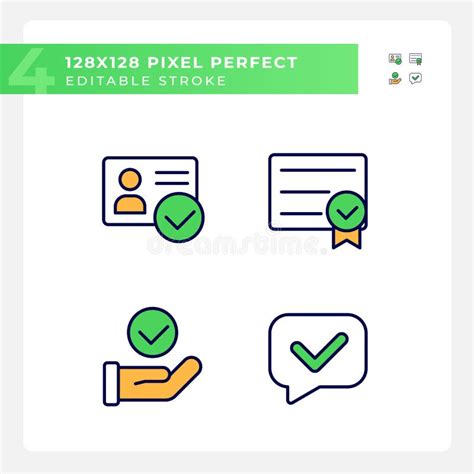 Checkmarks In Paper Approvement Pixel Perfect Rgb Color Icons Set Stock Vector Illustration Of