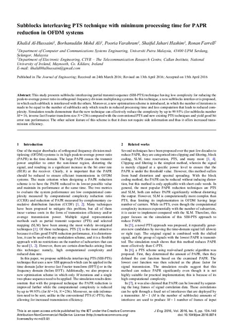 Pdf Subblocks Interleaving Pts Technique With Minimum Processing Time