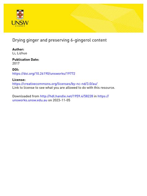 Drying Ginger And Preserving 6 Gingerol Content Author Publication