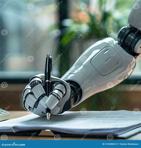 Humanoid Robot Arm Is Writing With A Pen Created With Generative Ai