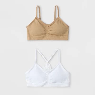 Maidenform Girls 2pk Seamfree Lace Back Padded Crop Bra White L Target