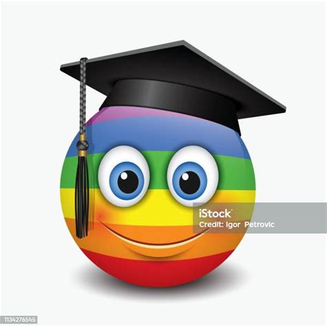 귀여운 웃는 이모티콘 착용 박격포 보드 이모티콘 스마일벡터 일러스트 레이 션 이모티콘에 대한 스톡 벡터 아트 및 기타 이미지 이모티콘 졸업식 공부 Istock