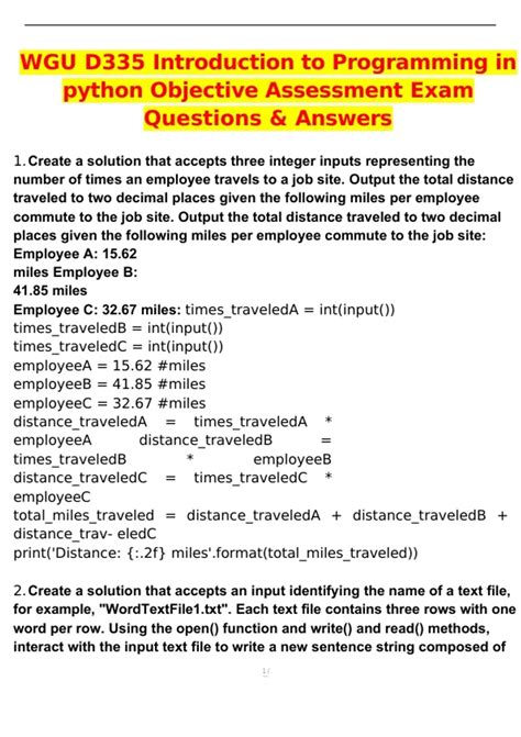 Wgu D335 Introduction To Programming In Python Objective Assessment