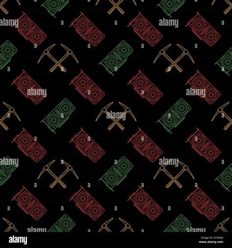 Vector Colorful Outline Style Design Gpu Red And Green Graphic Processing Units Crypto Currency