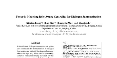 Towards Modeling Role Aware Centrality For Dialogue Summarization Acl