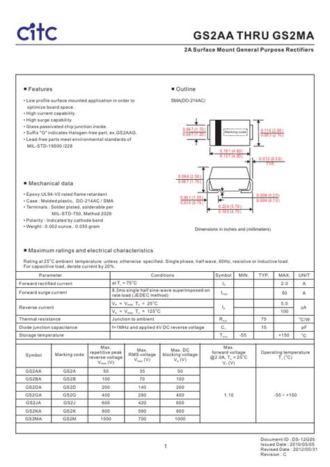 Gs2ba Purpose Rectifiers Datasheet Citc