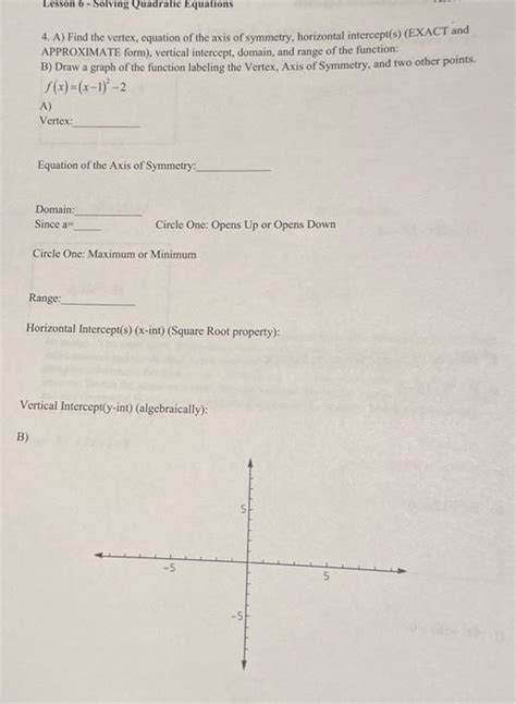 Solved A Find The Vertex Equation Of The Axis Of Chegg