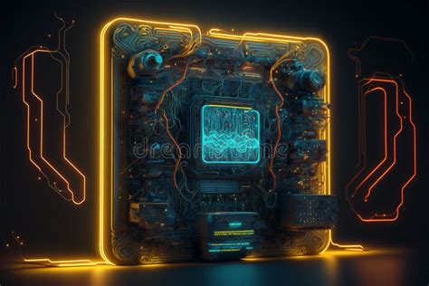 Computer Microchip Integrated Technology System Circuit Motherboard In Cyberspace Stock Image