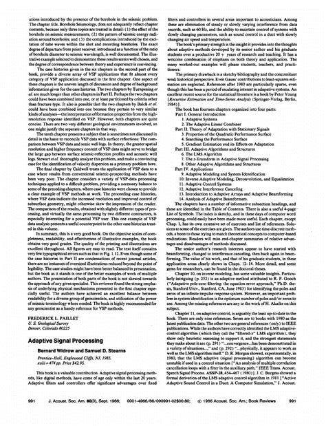 Adaptive Signal Processing Edited By Bernard Widrow And Samuel D