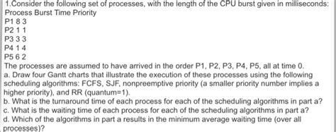 Solved Consider The Following Set Of Processes With The