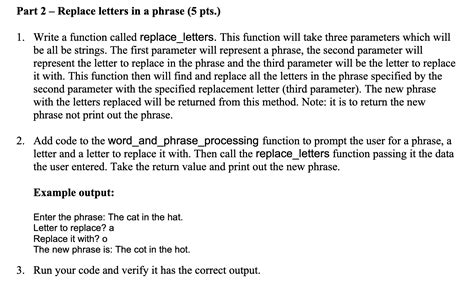 solved 1 write a function called replace letters this