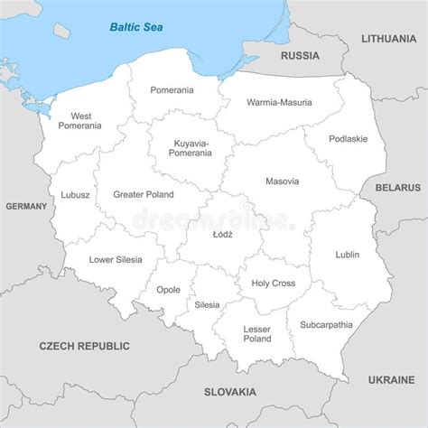 Political Map Of Poland With Borders With Borders Of Regions Stock