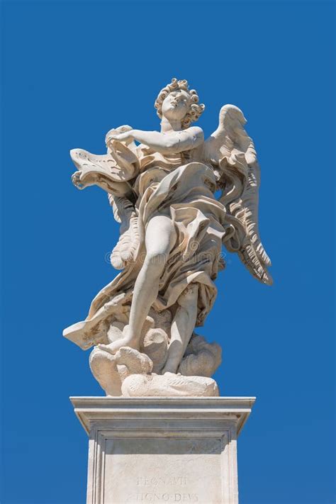 Italy Rome Sant Angelo Bridge Angel With Scroll Baroque Sculpture