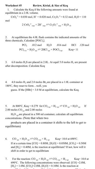 solved worksheet 5 review ktrial and size of keq calculate