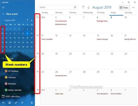 Turn On Or Off Week Numbers For Calendar App In Windows Tutorials