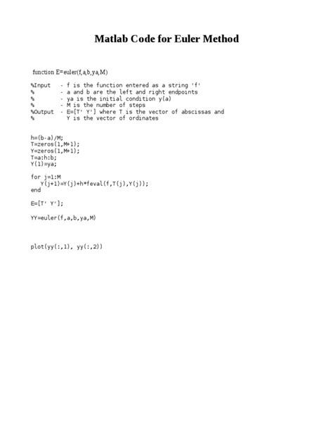 Matlab Code Euler Pdf