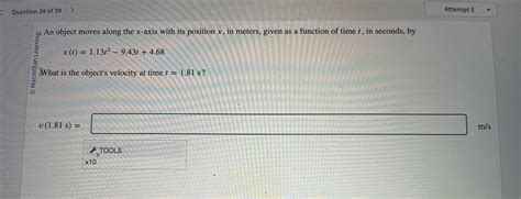 Solved An Object Moves Along The X Axis With Its Position X Chegg Com