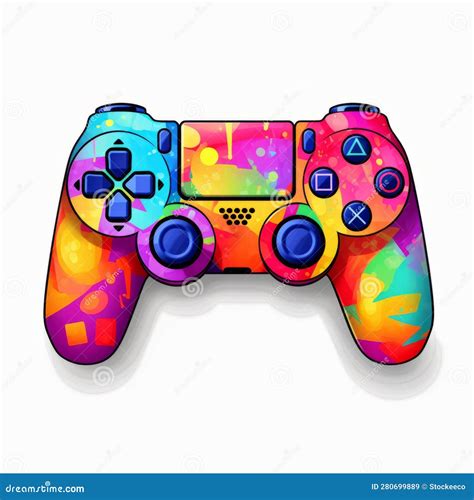 Colorful Painted Playstation 4 Controller In Cartoon Style Stock