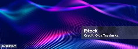 어두운 배경에 미래 점 패턴 색깔의 음악 파도 빅 데이터 기술 또는 과학 배너 3d 렌더링 테크놀로지에 대한 스톡 사진 및 기타 이미지 Istock