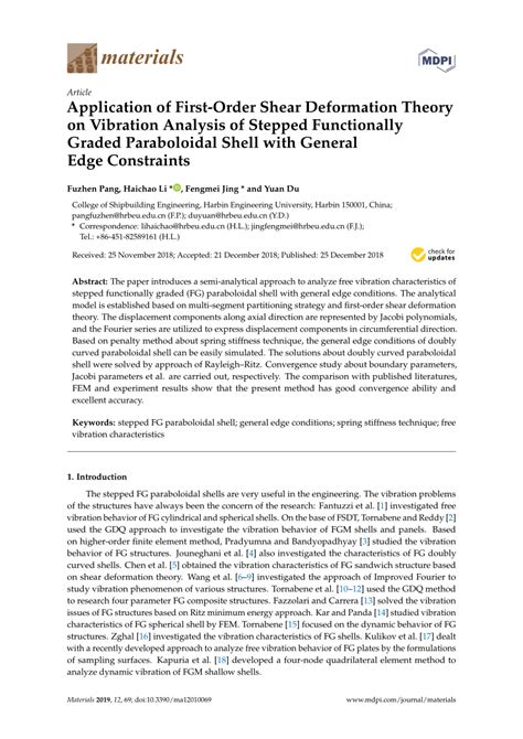 Pdf Application Of First Order Shear Deformation Theory On Vibration