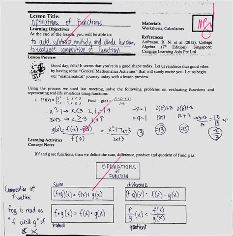 SOLUTION Operations Of Functions Notes Examples And Activities Studypool