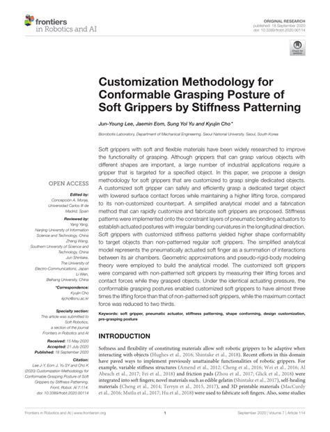 Pdf Customization Methodology For Conformable Grasping Posture Of Soft Grippers By Stiffness